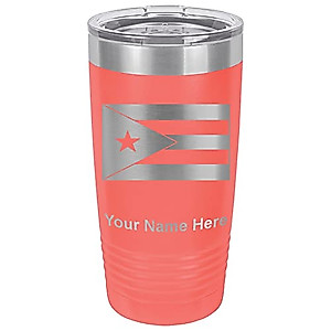 LaserGram 20oz Vacuum Insulated Tumbler Mug, Flag of Puerto Rico, Personalized Engraving Included (Coral)