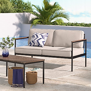 ZINUS Savannah Aluminum and Bamboo Outdoor Armchairs with Cushions - Set of 2, Premium Patio Chairs, Weather Resistant and Rust Proof, Easy Assembly