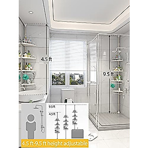 Corner Shower Caddy with Tension Pole and Rustproof Shelves