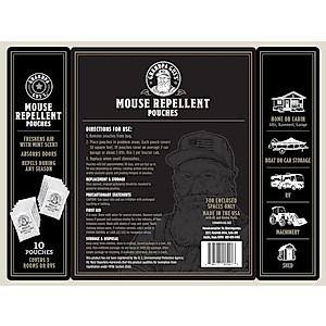 Grandpa Gus's Extra-Strength Mouse Repellent, Cinnamon/Peppermint Oils Repel Mice from Nesting & Freshen Air in Car/RV/Boat/Garage/Shed/Cabin, 1.75 Oz (10 Pouches)