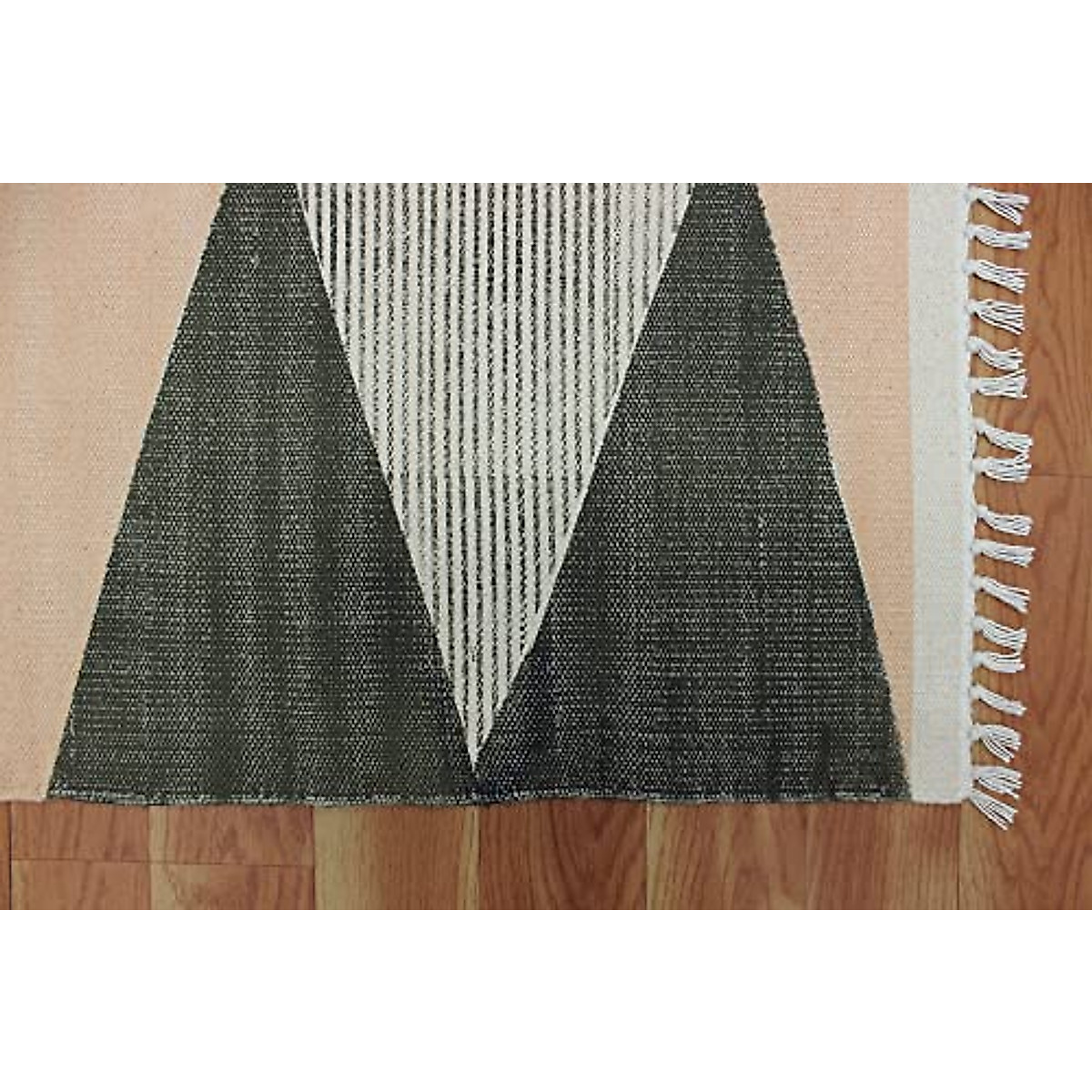 Casavani Indian Handmade Cotton Dhurrie Geometric Green & Beige Area Rug Boho Kilim Flat Weave Rug Indoor Hall Room Decor Carpet Throw Rugs for Bedroom Living Room Bathroom Balcony 12x12 Feet Square