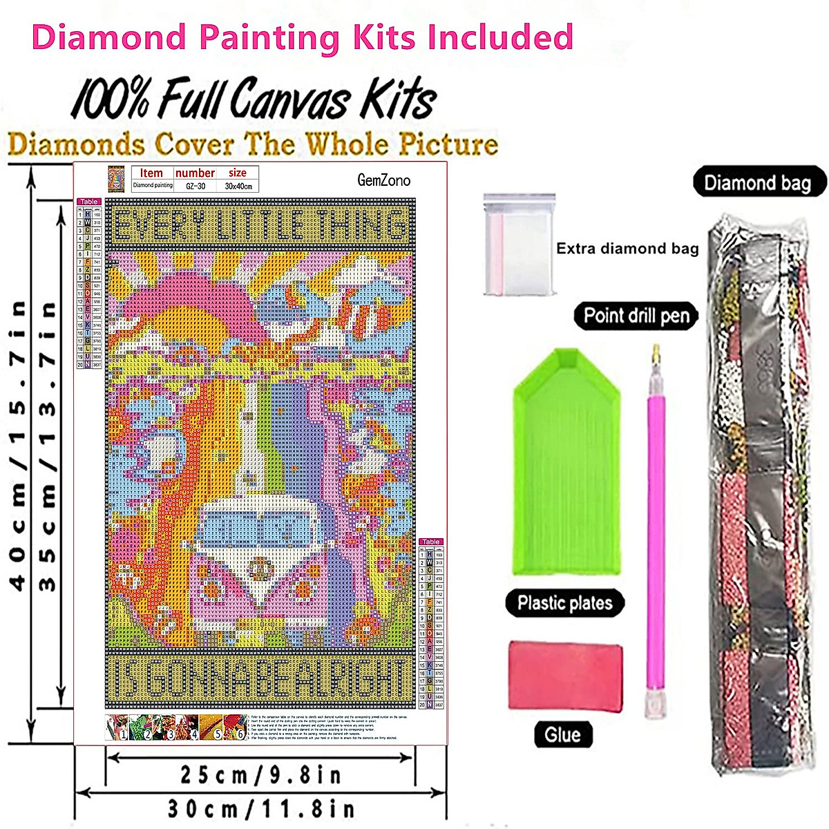 GemZono Diamond Painting Kits for Adults, Rainbow Bus Diamond Art Kits, Every Little Thing is Gonna Be Alright Diamond Painting Dots Art for for Home Wall Decor (12X16 inch/ 30X40cm)