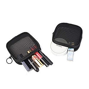 Patu Mesh Travel Toiletry Bag, Transparent Standing Pouch, Portable Shaving Washing Kits Organizer, Personal Care Trip Case, Pack of 2 (Size S), Black