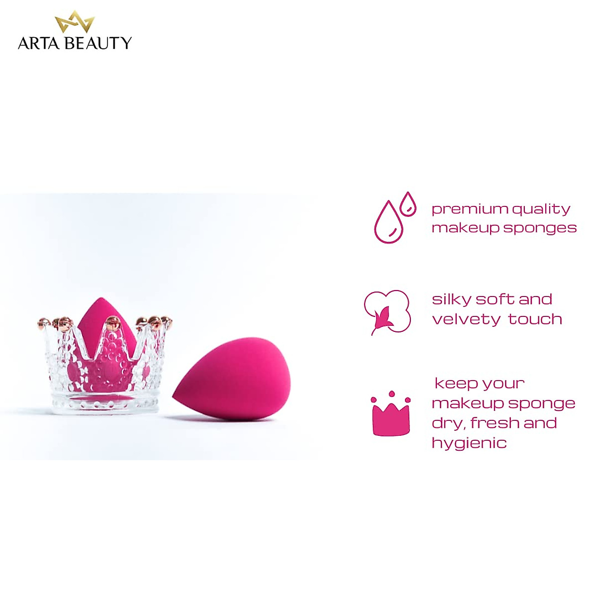ARTA BEAUTY 3 Pcs Set Beauty Sponge Holder And Beauty Sponges For Makeup Foundation, Concealer, Cream, Powder, Highlighter and Contouring