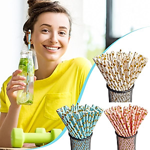 Juesi [100 Pack] Paper Straws Gold Coated, Biodegradable Paper Drinking Straw for Both Hot and Cold Beverages, 7.67 inch for Party Bar Shop Restaurant (Blue)