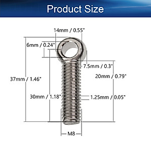 Heyiarbeit M8 x 30mm 304 Stainless Steel Machinery Shoulder Lifting Eye Bolt Metric Thread 4pcs