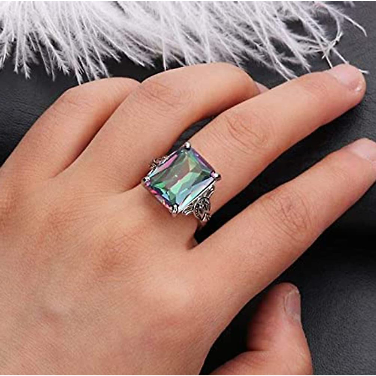 WDIYIEETN Mystic Rainbow Topaz 925 Sterling Silver Ring Women Wedding Engagement Rings Size 6-10 (8)