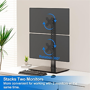 ErgoFocus Vertical Dual Monitor Stand, Stack Two Computer Screens up to 32 inches Each, Free-Standing Monitor Desk Mount, Monitor Mount with Height Adjustment, Swivel, VESA Stand 75/100x100mm