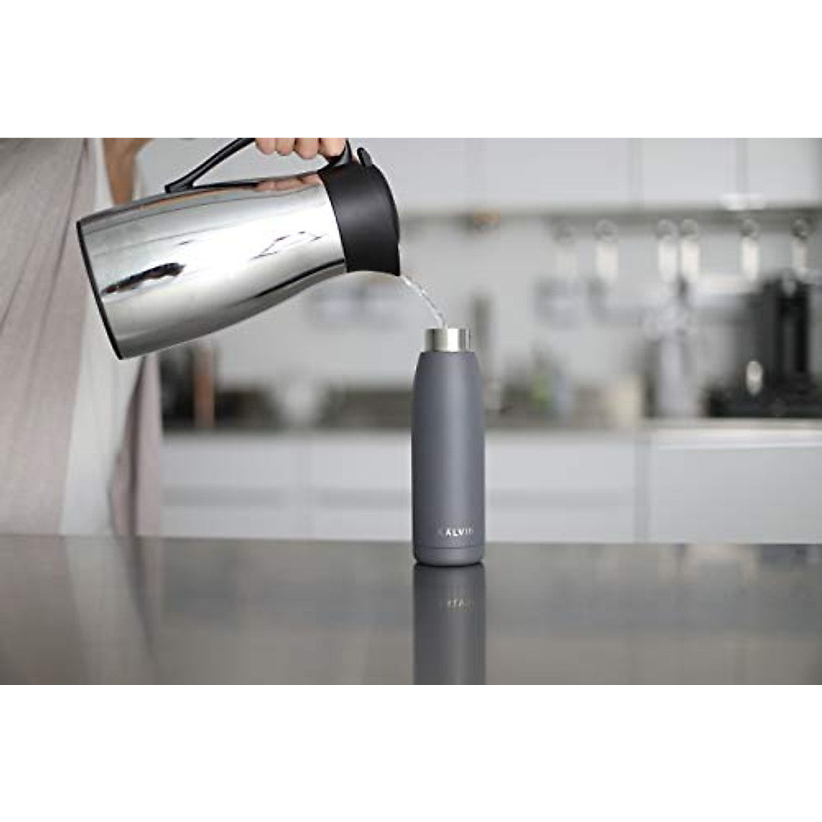 Kälvin Insulated Water Bottle, Charcoal Grey, 14.2 oz (420ml) - Shake to Activate Hand Warmer & Ice Pack, BPA Free, Hot Water Bottle