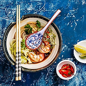 Asian Ceramic Soup Spoons Japanese - Soup Spoons with Long Curved Handle for Ramen Noodles,Dumpling,Rice(4 Pcs)