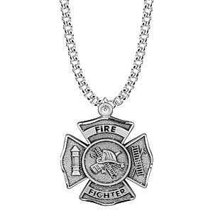 TrueFaithJewelry Sterling Silver St Florian Fire Fighter Shield Medal Patron Saint Pendant Necklace, 1 Inch