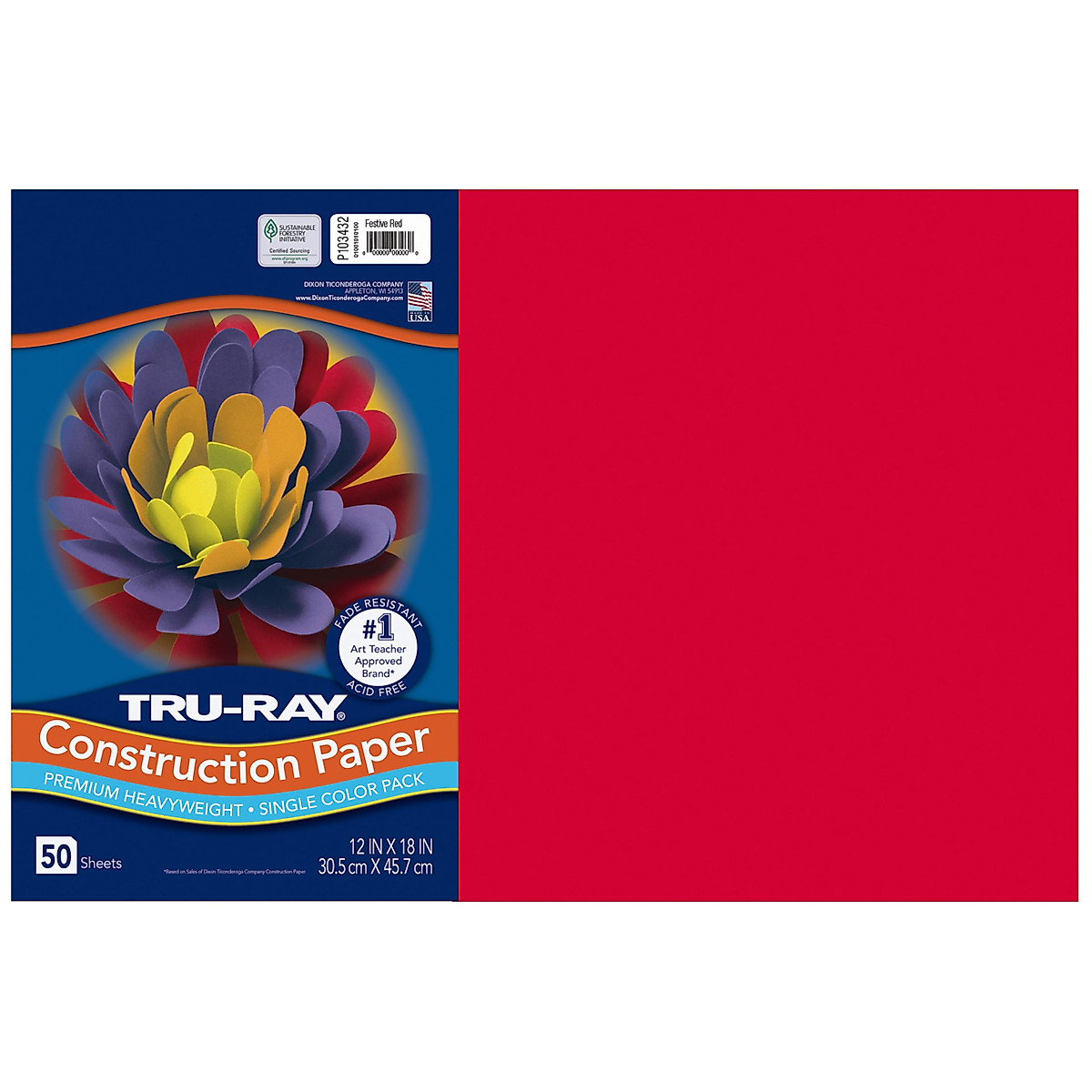 Tru-Ray® Construction Paper, 50% Recycled, 12" x 18", Festive Red, Pack Of 50