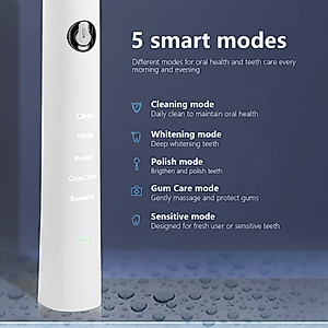 Electric Toothbrush for adults, Sonic Toothbrush with 4 Brush Heads 1 Calculus Cleaner, Rechargeable Toothbrushes with 5 Modes and Smart Timer, Fast Charge 4 𝐇𝐨𝐮𝐫𝐬 𝐋𝐚𝐬𝐭 90 𝐃𝐚𝐲𝐬 (White)