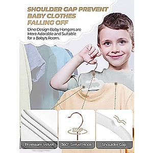 HOUSE DAY Premium Baby Hangers Velvet 60 Pack, Dino 11.4'' Baby Clothes Hangers for Kids +6 Pcs Dividers, Sturdy Children Felt Non Slip Hanger for Nursery on Baby Boys & Girls Closet Organizer - White