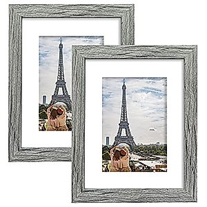 Hongkee 8x10 Picture Frame Set of 2, Grey Photo Frame of Rustic Style, Multi 8 by 10 Photo Frame for Wall or Tabletop Display - 5x7 Frame with Mat or 8x10 Without Mat