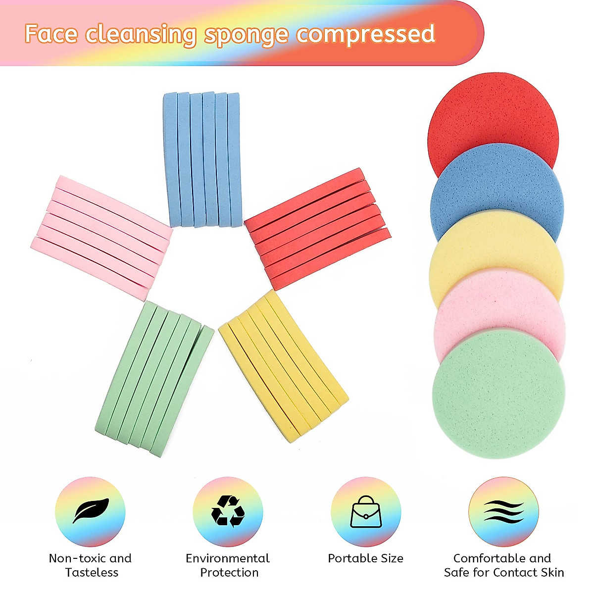 120 Pcs Facial Sponge Compressed, Luxiv 5 Colors Face Cleansing Sponge Estheticians Compressed Makeup Facial Sponge Round Wash Face Sponges for Women Compress Exfoliating Removal Sponge (Mix-color A)