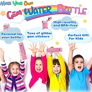 YOFUN Create Your Water Bottle with Tons of Rhinestone Gem Stickers - Craft Kit & DIY Art Set for Children, Gift for Girls - 17 OZ BPA Free Stainless Steel Vacuum Insulated Mug (Gemstone)