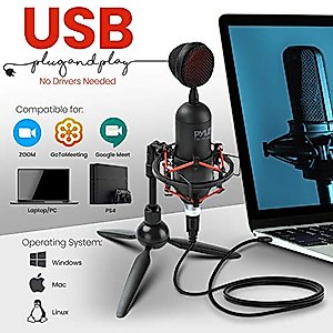 PyleUSA USB Cardioid Condenser Microphone - Audio Mic w/USB Cable, Built-in Pop Filter, Adjustable Desktop Stand - for Gaming PS4, Streaming, Podcasting, Studio, YouTube - PDMIUSB75