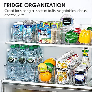 Refrigerator Organizer Bins, Vtopmart 4 Pack Large Clear Plastic Food Storage Bin with Handle for Freezer, Cabinet, Fridge, Kitchen Pantry Organization and Storage, BPA Free, 14.5" Long