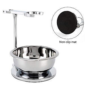 SANWA Deluxe Heavyweight Shaving Brush Razor Stand with Unbreakable Stainless Steel Shaving Bowl Set,Compatible with Gillette Fusion and Mach 3,Double Edge Safety Razor,Cartridge Razor