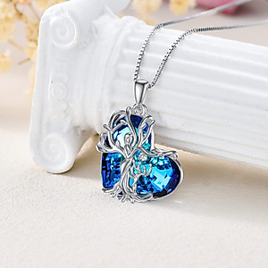 TOUPOP Gifts for Mom Mother and Daughter Son Necklace Sterling Silver Family Tree of Life Pendant Necklace Heart Crystal Birthday Mothers Day Jewelry Gifts for Women Wife Grandma