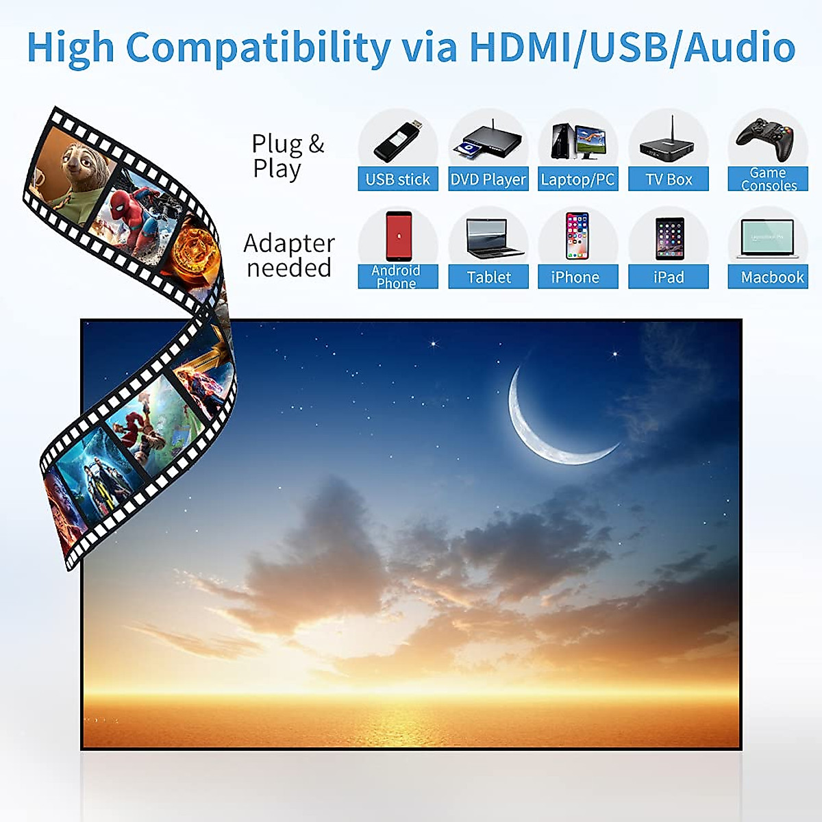 [Big Sale $200]9000LM Smart 1080P Outdoor Movie Projector, Full HD WiFi Bluetooth Projector with HiFi Speaker/Android OS, 200" Home Theater Projector Wireless Mirroring/HDMI/USB for Phone/TV Stick/DVD