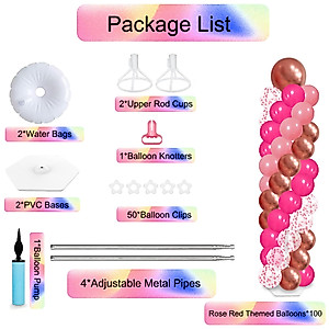 2 Sets Balloon Column Stand Kit with 100 Balloons 6 Ft Adjustable Balloon Stands Kit for Floor Metallic Rose Red Balloon Arch Column for Wedding Bridal Shower Valentine's Day Decorations