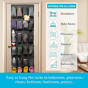 ZKXNBXX Over The Door Shoe Organizer with 24 Large Breathable Mesh Pockets Sturdy Closet Door Shoe Storage Holder Hanging SimpleHouseware Men Women Kids Shoe Holder for Rack (Black)