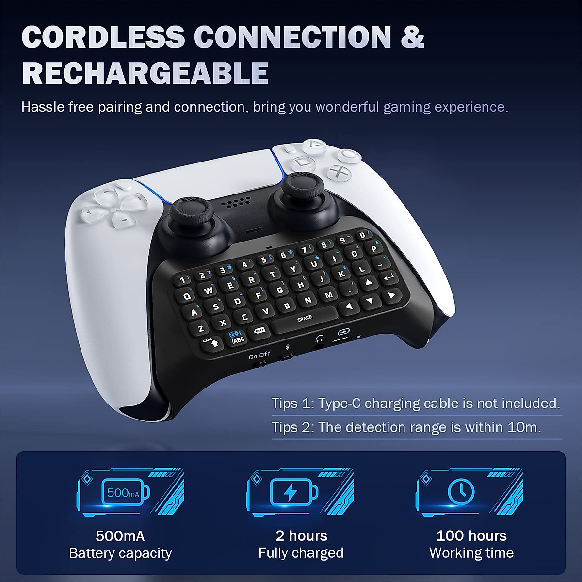 MoKo Keyboard for PS5 Controller, PS5 Bluetooth Wireless Mini Keyboard Chatpad for PlayStation 5 Controller, Game Keypad Built-in Speaker with 3.5mm Audio Jack for Messaging and Game Live Chat, Black