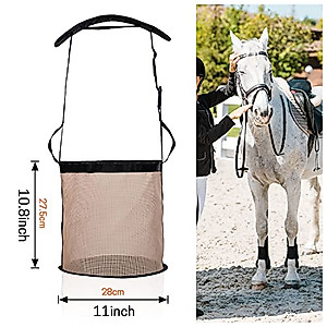 ZELARMAN Horse Feed Bag, Durable Feed Rite Bag, Heavy Duty Mesh Bag for Horses. Grain Feed Bag with Adjustable Stretchy Headstall Strap