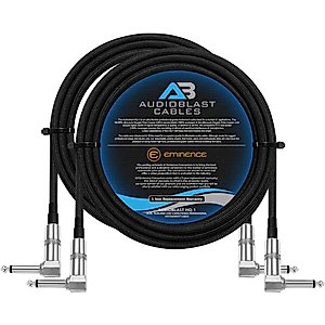 Audioblast - 2 Units - 10 Foot - HQ-1 - Ultra Flexible - Dual Shielded (100%) - Guitar Instrument Effects Pedal Patch Cable w/Eminence Right-Angled ¼ inch (6.35mm) TS Plugs & Double Staggered Boots