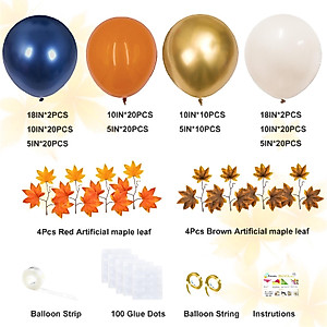 Fall Balloon Arch Kit Navy Blue Orange Sand White Metallic Gold Balloons Garland Maple Leaves for Thanksgiving Birthday Baby Shower Wedding Party Decorations
