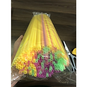 18" (45cm) Neon Straws, 1/4" (6mm) Diameter, Extra Long Straight Straws, Plastic Straws (200 Count)