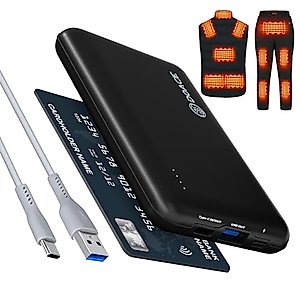 DOACE 5V 2A/ 5V 3A Battery Pack for Heated Vest/Jacket/Pants, 10000mAh Power Bank Rechargeable, USB-C Portable Charger with 15W Power Delivery (Input & Output) for iPhone 14/13/12 Series, S10, Pixel 4