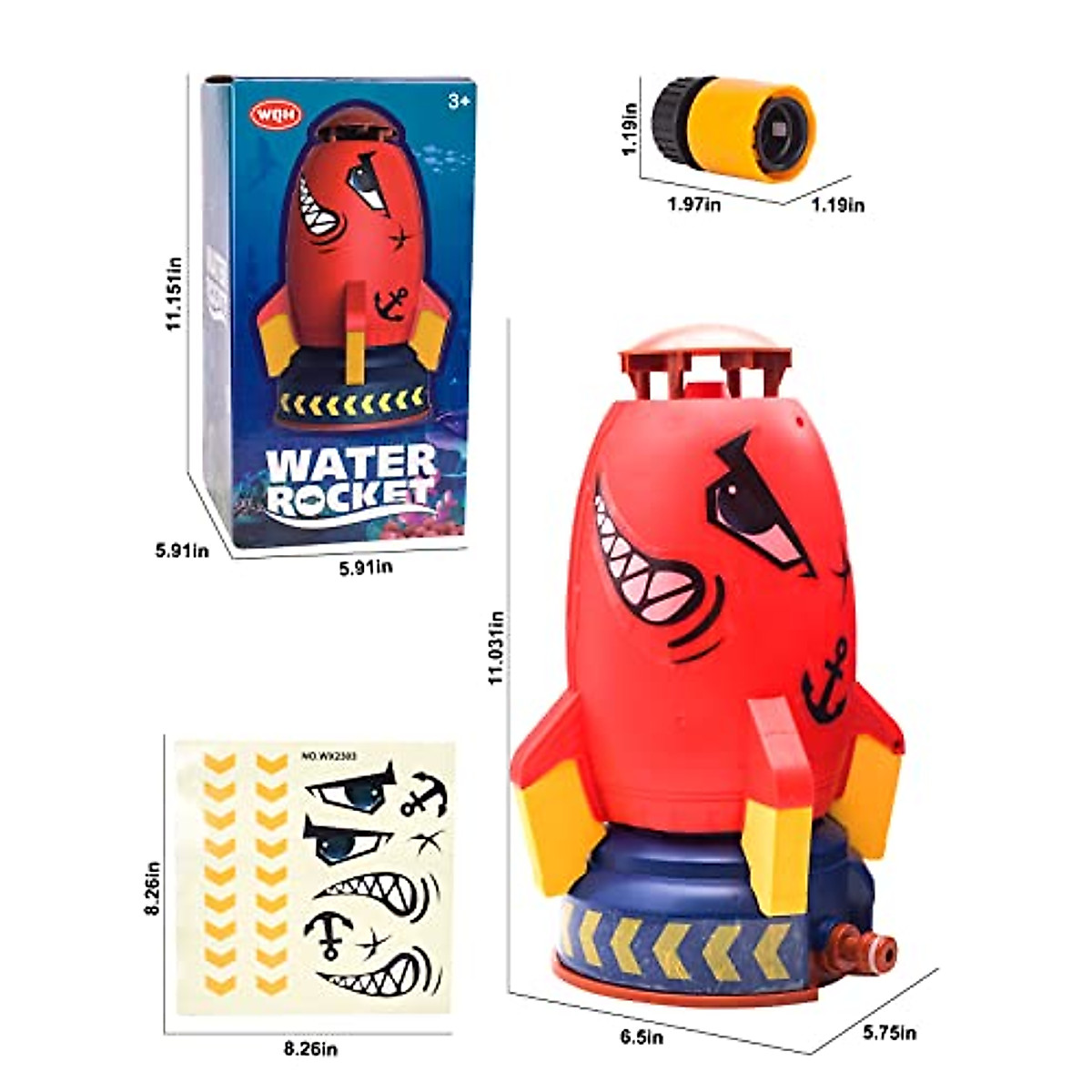 HCFJEH Outdoor Water Sprinkler for Kids and Toddlers - Backyard Red Shake Spinning Water Spray Rocket Toy for Summer Splashing Fun for 3 4 5 6 7 8 Year Old Boys Girls Gift…