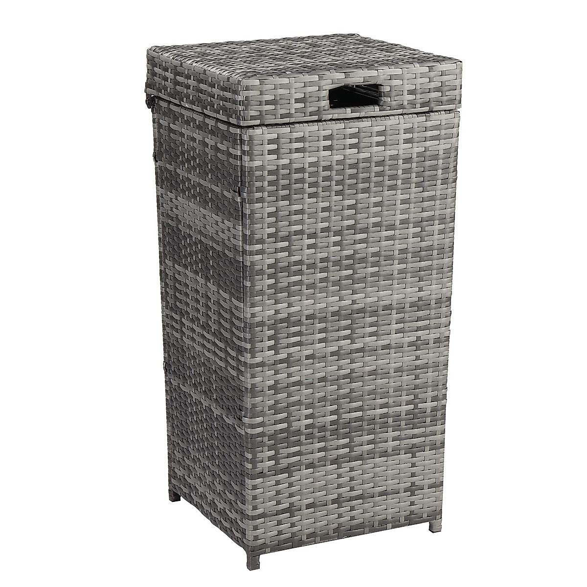 HEPMIMZHU 24-Gallon Outdoor Trash Can Large Rattan Garbage Can Trash Bin with Lid Iron Frame for Backyard.Patio.Deck and Outdoor Kitchen (Grey)