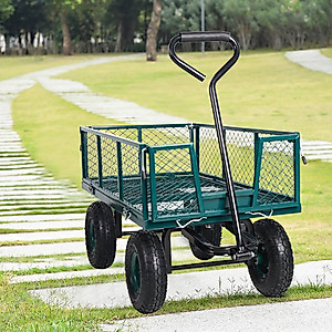 Dporticus Four-Wheel Trailer Large Folding Wagon Side Cart 560lbs Load Capacity, Handling Truck Pull for Outdoor Garden Warehouse Beach