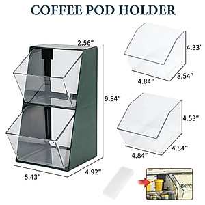 Tahaje Coffee Pod Holder, Plastic Coffee Bar Accessories and Organizer for K Cups, Tea Bags, Creamer, Sugar Bags, Capsule, Clear Coffee Station Storage for Home Office Counter (Green / 2 Pack)