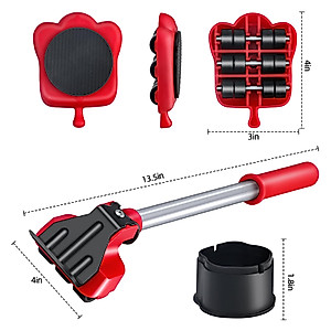 BTEC Furniture Lift Mover Tool Set, Furniture Lifter with 4 Sliders, 660lbs Furniture Movers for Heavy Furniture (Red)
