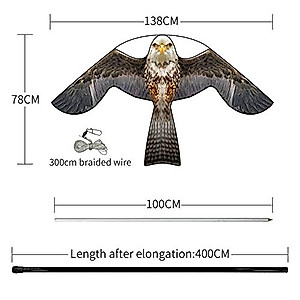 eyijklzo Bird Scaring Flying Kite Deterrent Crops Defenders Farm Protector Bird Fake Hawk Flying Eagle Kite Anti Birds Repellent Control Kit to Scare Birds Away with 4m Telescopic Pole