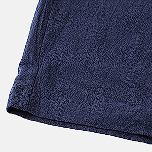 Linen Shorts Men's Classic-Fit Drawstring Elastic Waist Pleat Front Shorts with Pocket, 5/7 Inch Inseam, Navy XL
