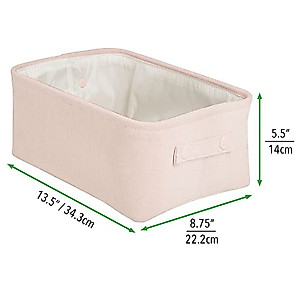 mDesign Soft Cotton Fabric Closet Storage Organizer Bin Basket with Lined Interior and Attached Carrying Handles for Bathroom Vanity, Cabinet, Shelf, Countertop - Wide, 2 Pack - Light Pink/Blush