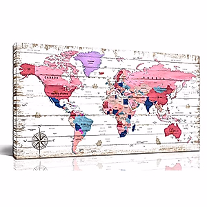 ZHAOSHOP Pink Pictures Wall-Decor - World Map Canvas Wall Art for Bedroom Girls - Wall Pictures for Living Room Decor Ready to Hang Size 40" x 20"