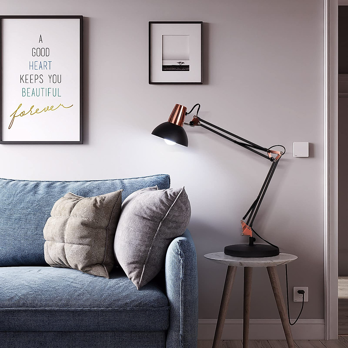 FIRVRE Metal Desk Lamp Adjustable Goose Neck Architect Table Lamp Sandy Black Tall Reading Light Swing Arm Desk Lamp with Clamp Eye-Caring for Bedroom Bedside Study Home Office Library Workplace