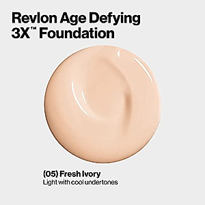 Liquid Foundation by Revlon, Age Defying 3XFace Makeup, Anti-Aging and Firming Formula, SPF 30, Longwear Medium Buildable Coverage with Natural Finish, 005 Fresh Ivory, 1 Fl Oz