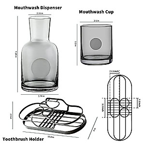 25 OZ Mouthwash Dispenser Bottle with Stainless Steel Toothbrush Holder, Mouthwash Decanter Glass Water Carafe Set for Bathroom,Bedside, Nightstand with Accessories Organizer