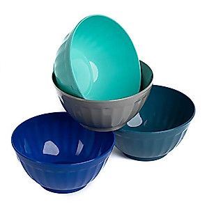 Klickpick Home 6 Inch Plastic Bowls Set of 8-28 ounce Large Plastic Cereal Bowls Microwave Dishwasher Safe Soup Bowls - BPA Free Bowls 4 Coastal Colors (2 of Each Color)