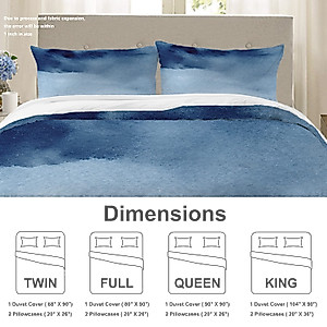 BaoNews Blue Grey Watercolor Ombre Blue Duvet Cover Set King Size,3 Pieces Bedding Set Hotel Quality 100% Cotton Comforter Cover Set with 2 Pillowcases(No Filler)