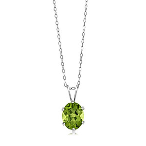 Gem Stone King 925 Sterling Silver Green Peridot Pendant Necklace (2.00 Cttw, Gemstone Birthstone, Oval 9X7MM, With 18 Inch Silver Chain)