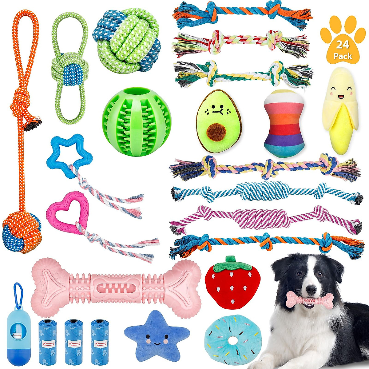 Enido Dog Rope Toys for Small & Medium Breed Dogs, Puppy Chew Toys, 24 Pack Puppy Teething Toys, Promote Dog Dental Health, Exercise & Bonding